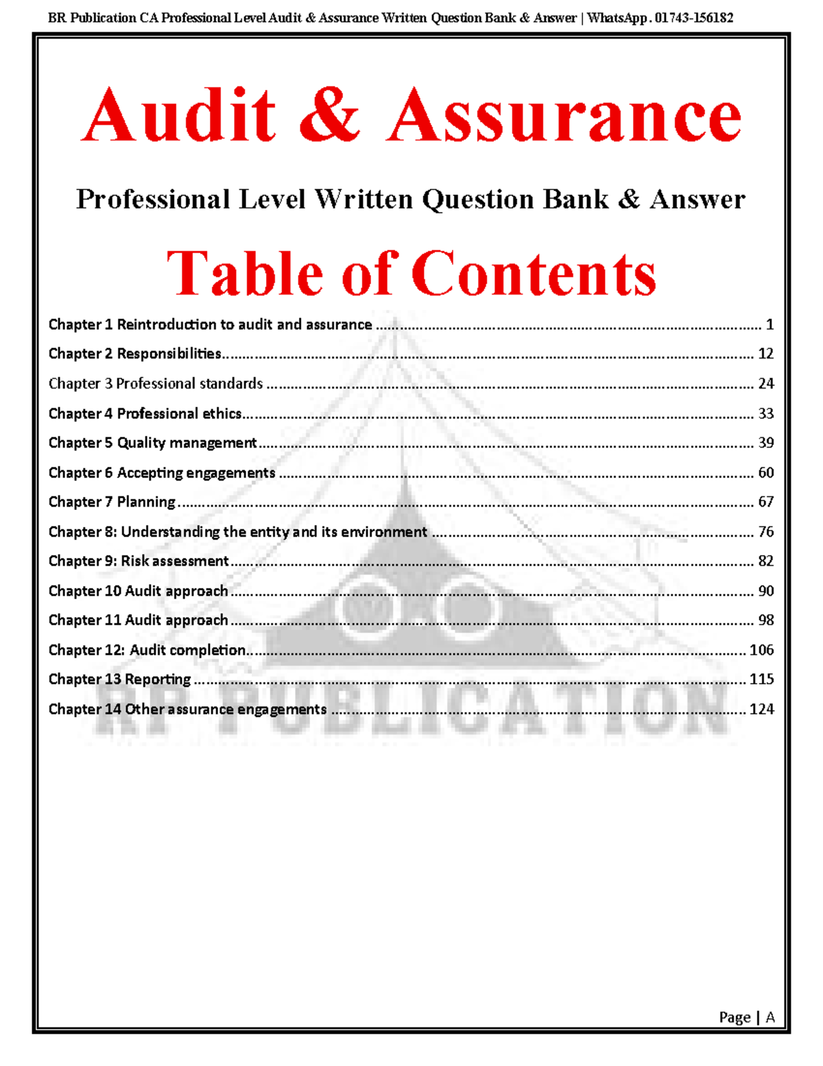 CA Professional Level Audit Assurance Question Bank: Comprehensive ...