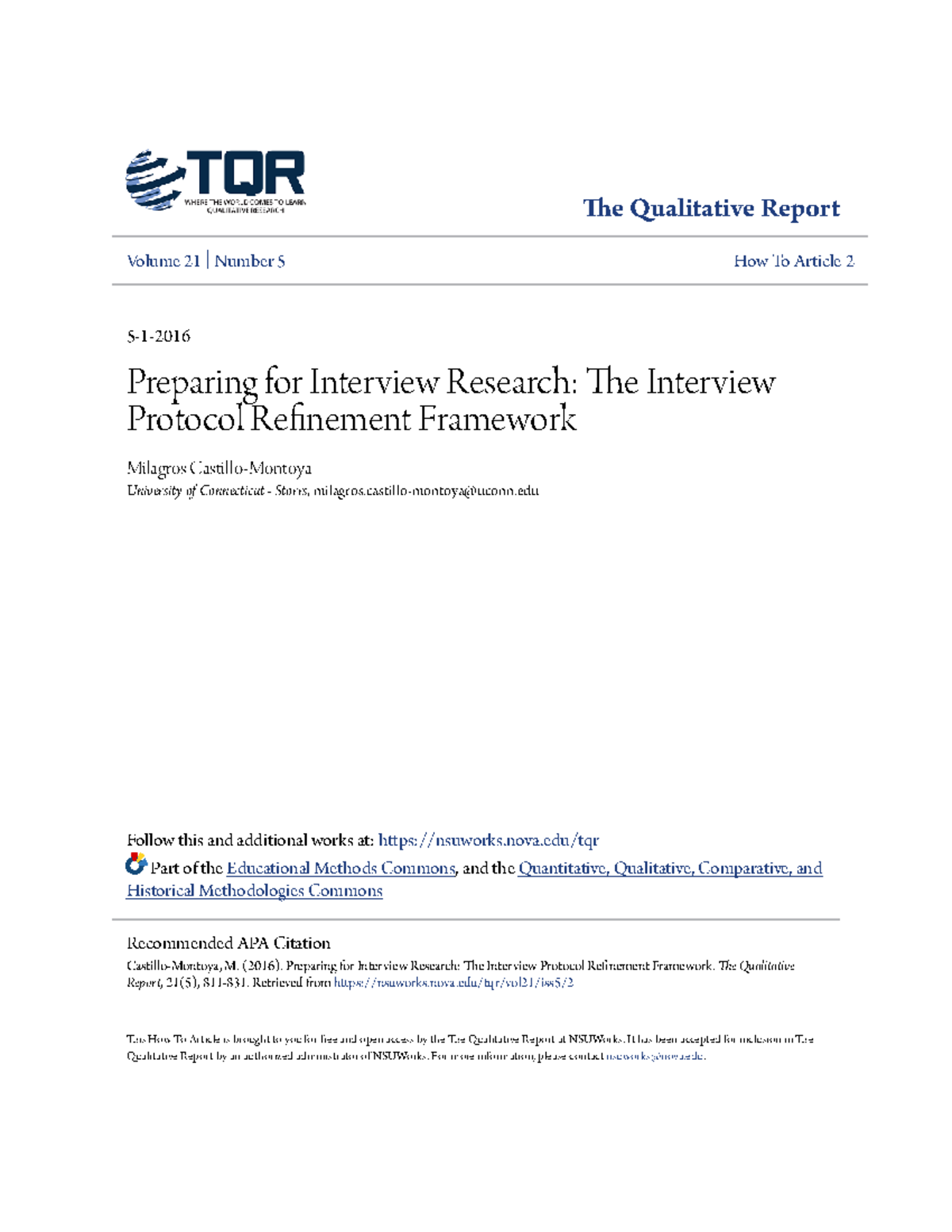 Refining Interview Protocols for Qualitative Research: A Comprehensive ...