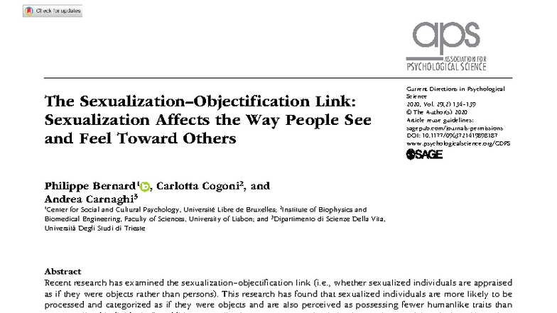 Reading #12 Bernard Sexualization and Objectification - doi/10.1177 ...