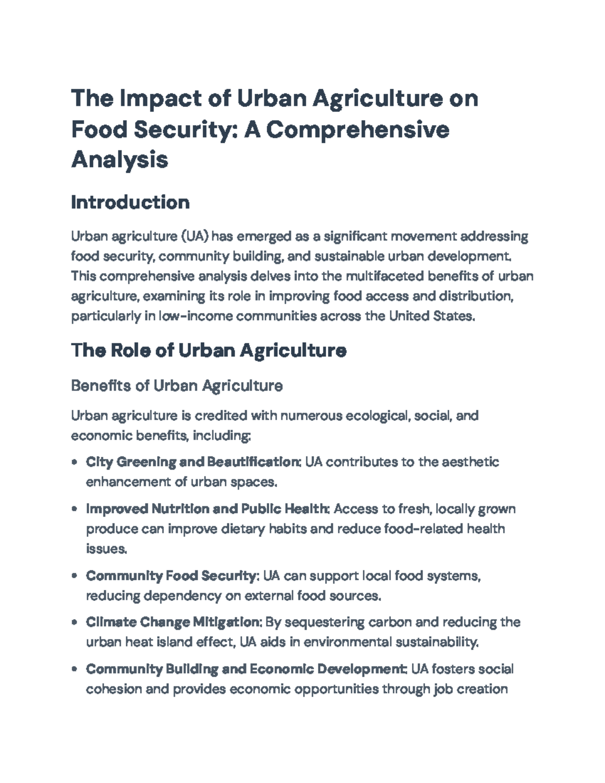 The Impact of Urban Agriculture on Food Security: A Detailed Analysis ...