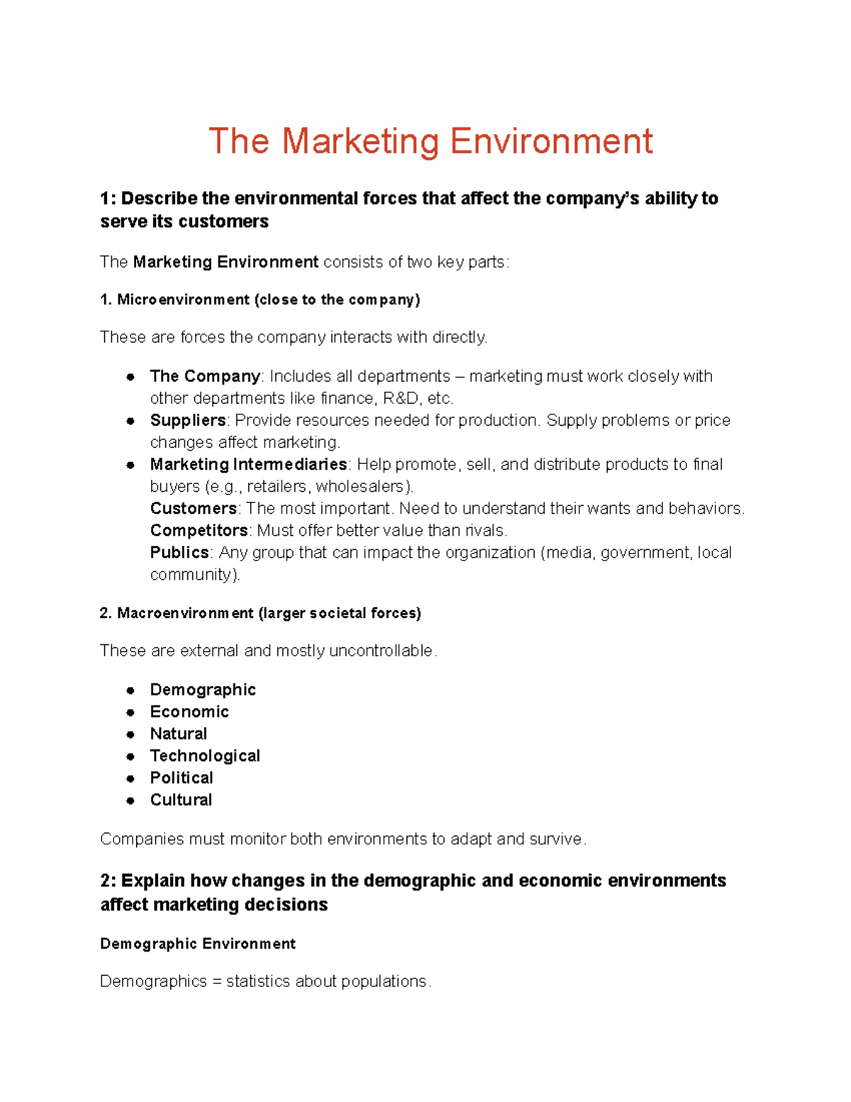 Marketing Environment Analysis: Forces Impacting Customer Service - Studocu