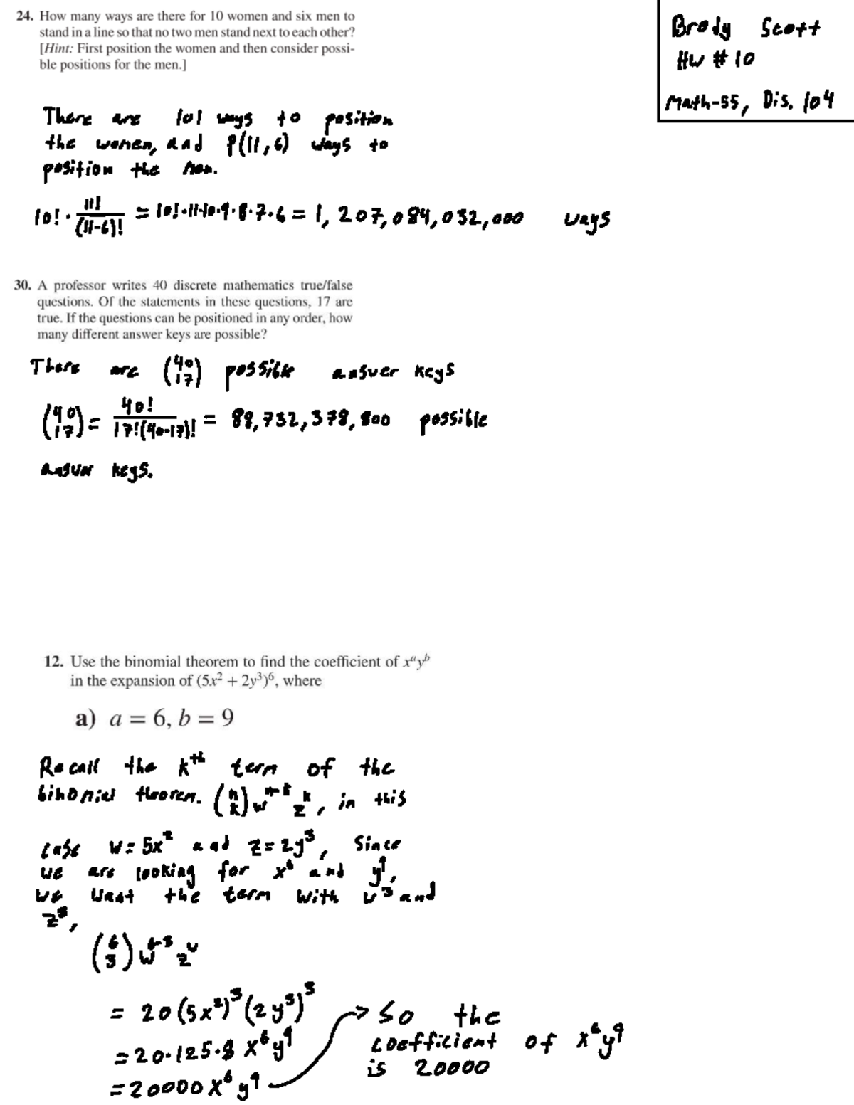 MATH 55 HW 10 Solutions - Prof Haimen's Class Notes - Studocu