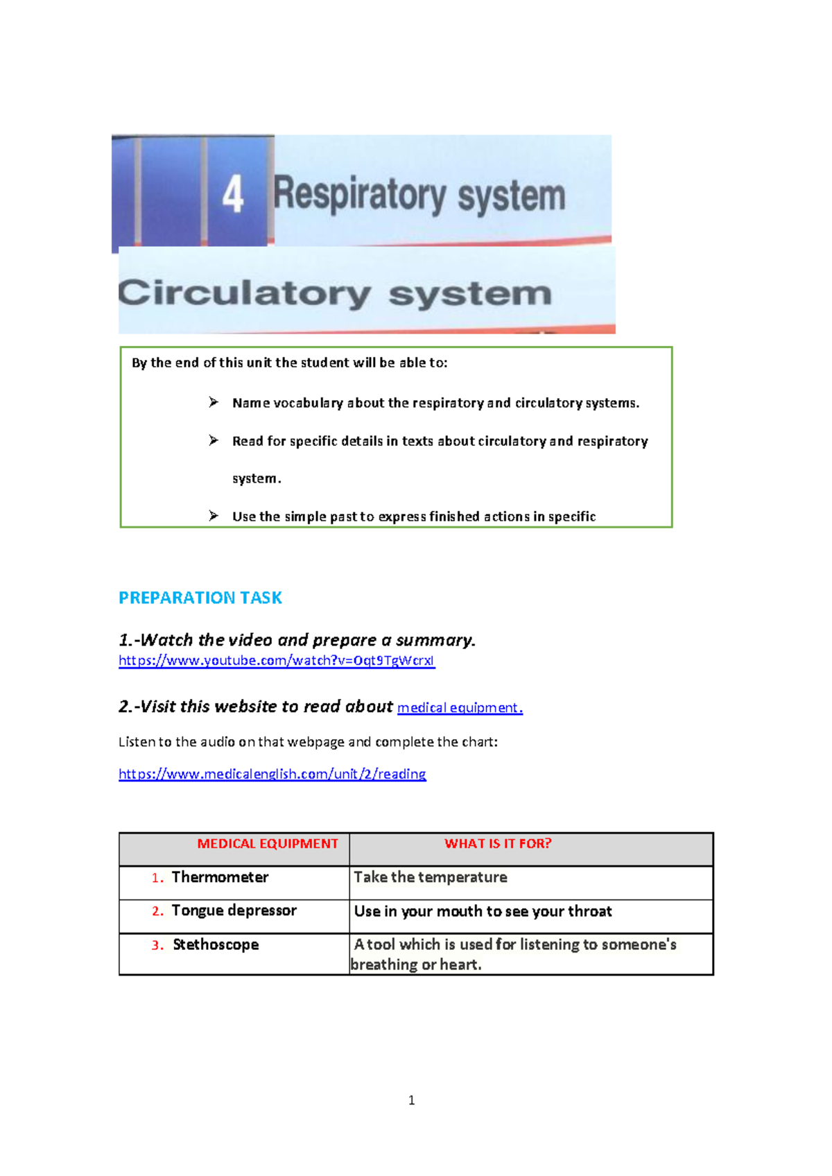 UNIT 4 - Respiratory & Circulatory Systems Overview and Vocabulary ...