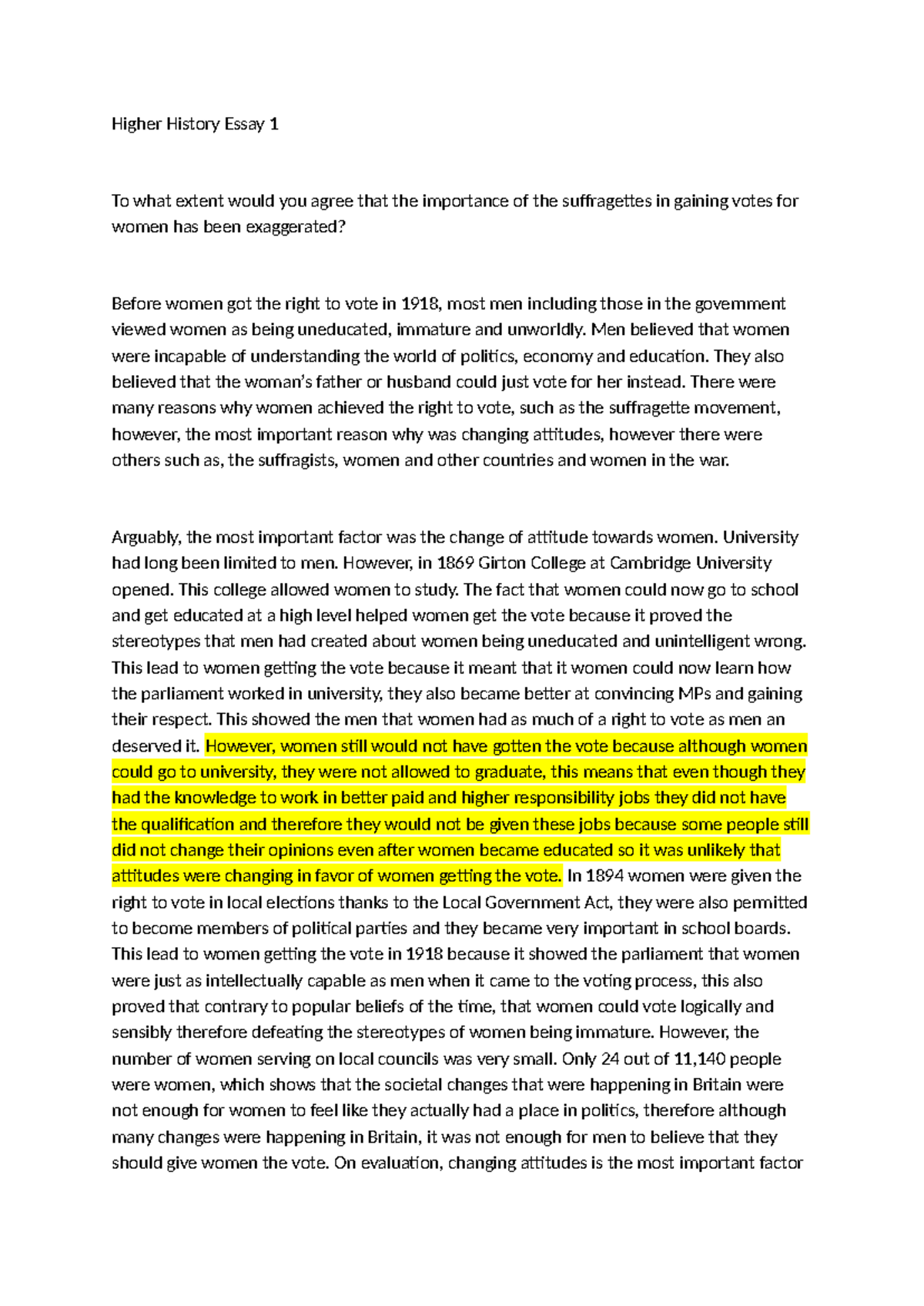 Higher History Essay 1: The Role of Suffragettes in Women's Voting ...