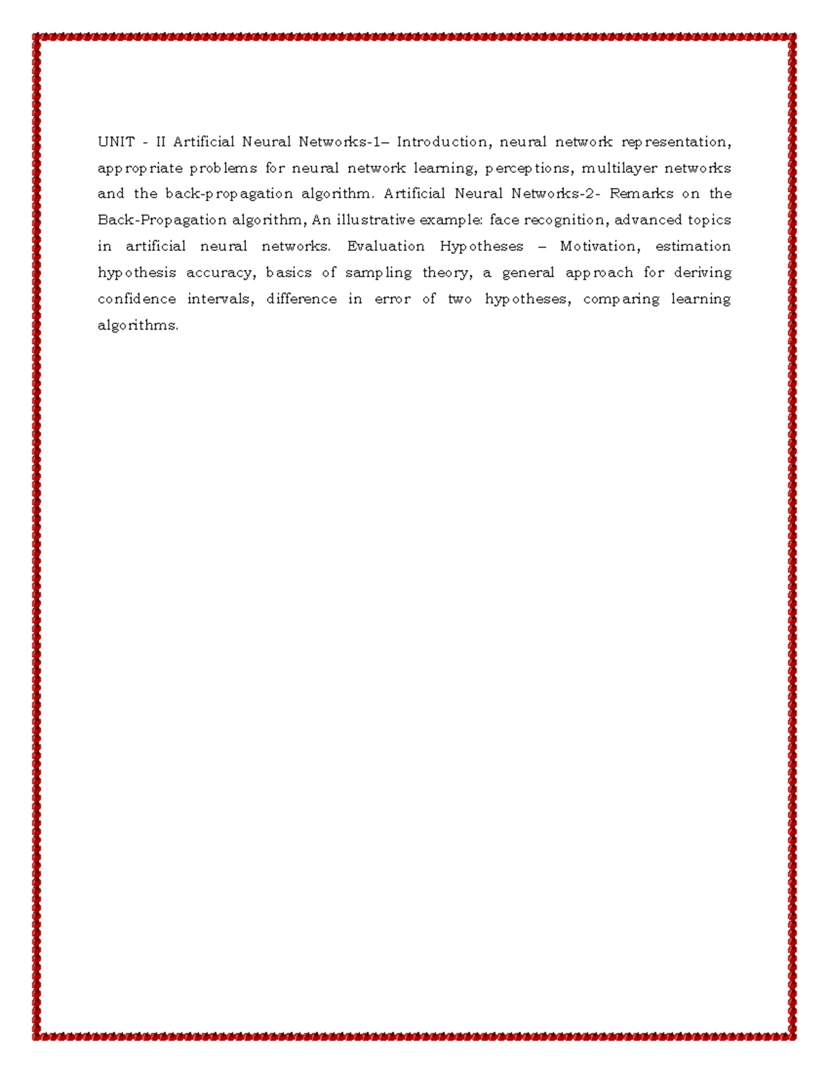 Unit 2 Ml Lecture Notes On Artificial Neural Networks And