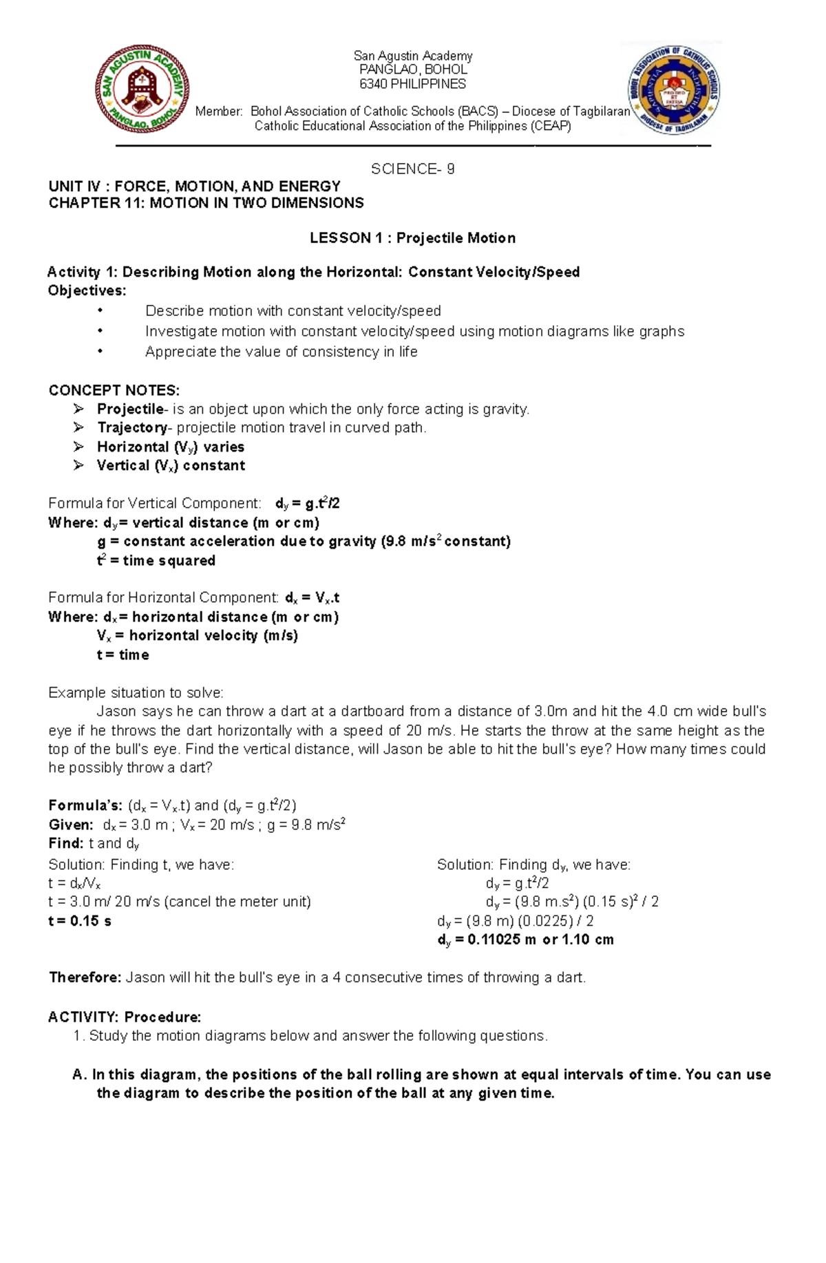 Science 9 Unit IV: Key Lessons on Motion & Energy (Q4) - Studocu