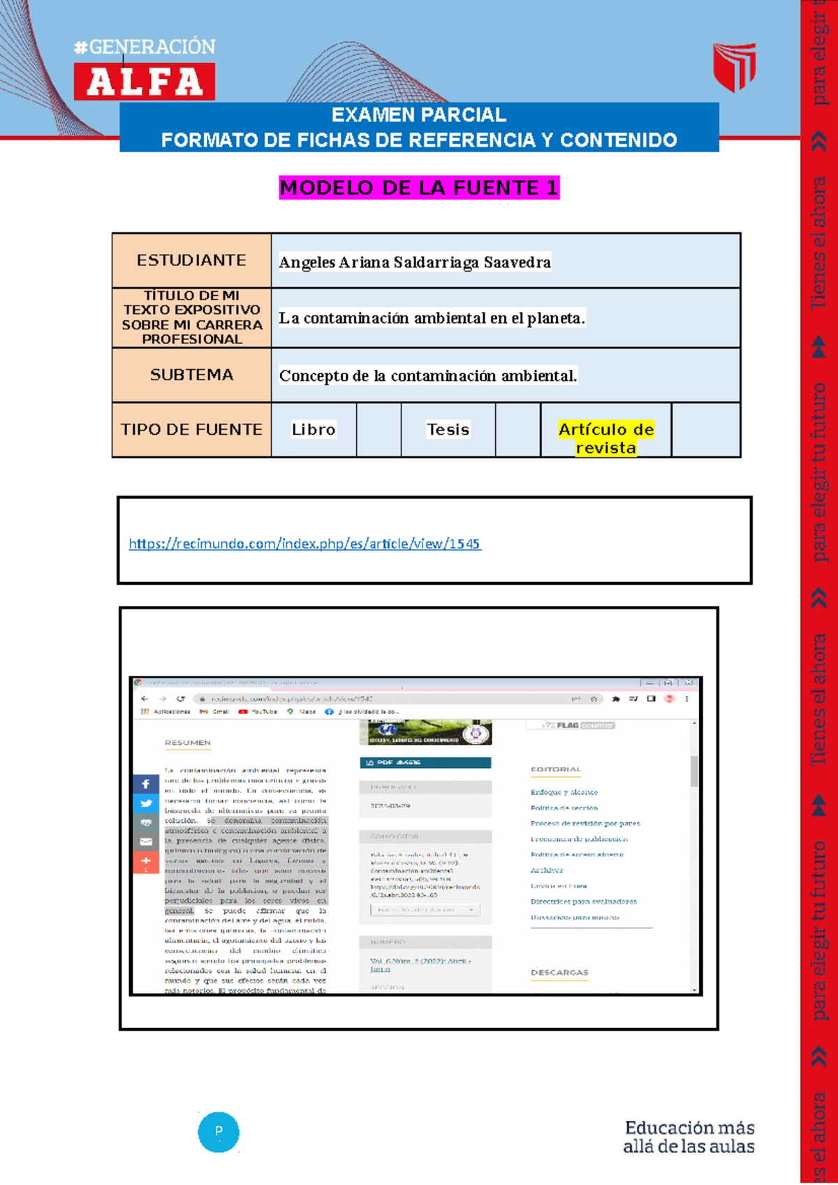 Formato PARA EL Examen Parcial - EXAMEN PARCIAL FORMATO DE FICHAS DE REFERENCIA Y CONTENIDO ...