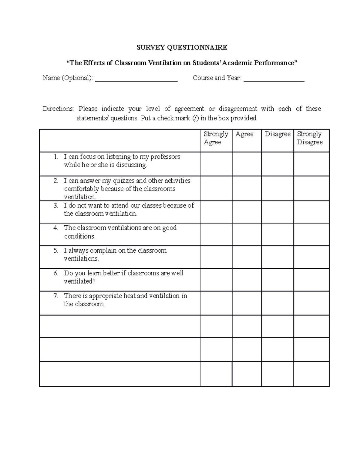 Effects of Classroom Ventilation on Student Performance Survey - Studocu