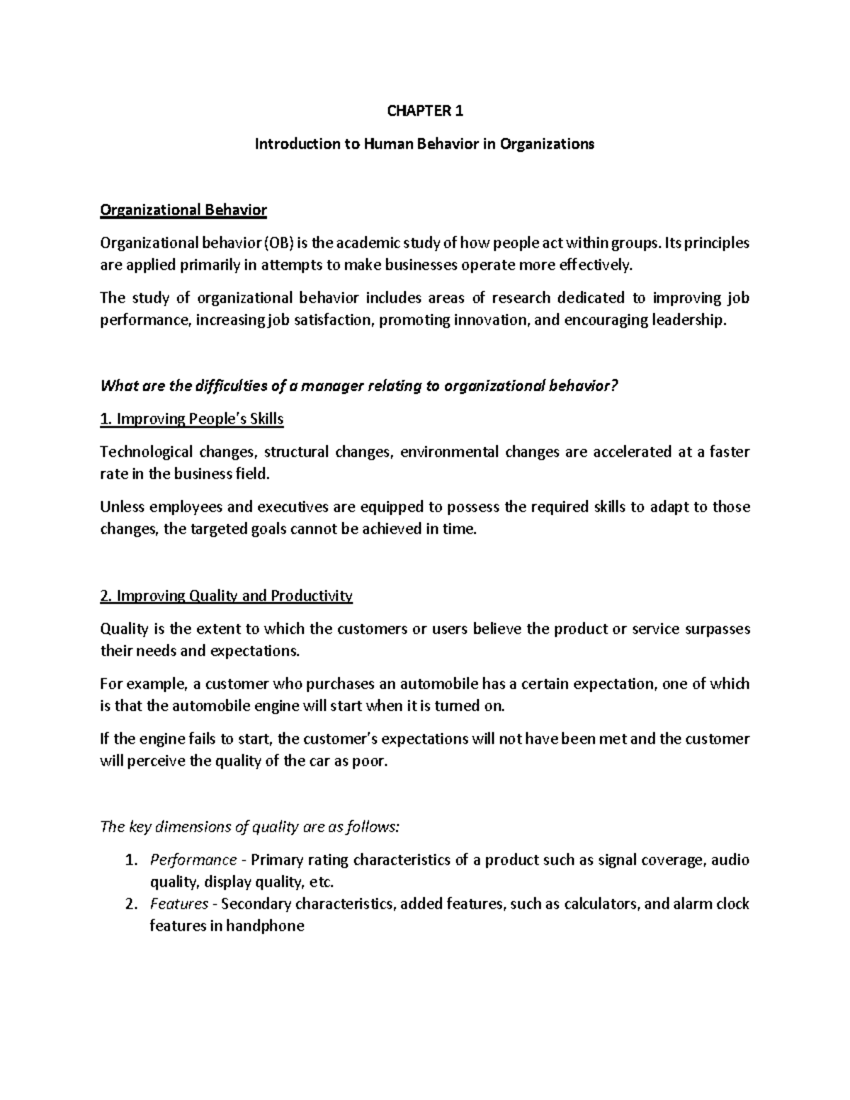 Organizational Behavior: Insights into Human Behavior in Orgs - Studocu