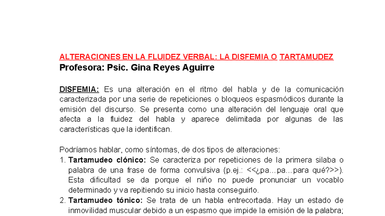 Alteraciones en la Fluidez Verbal: Disfemia y Taquifemia - Psicología ...