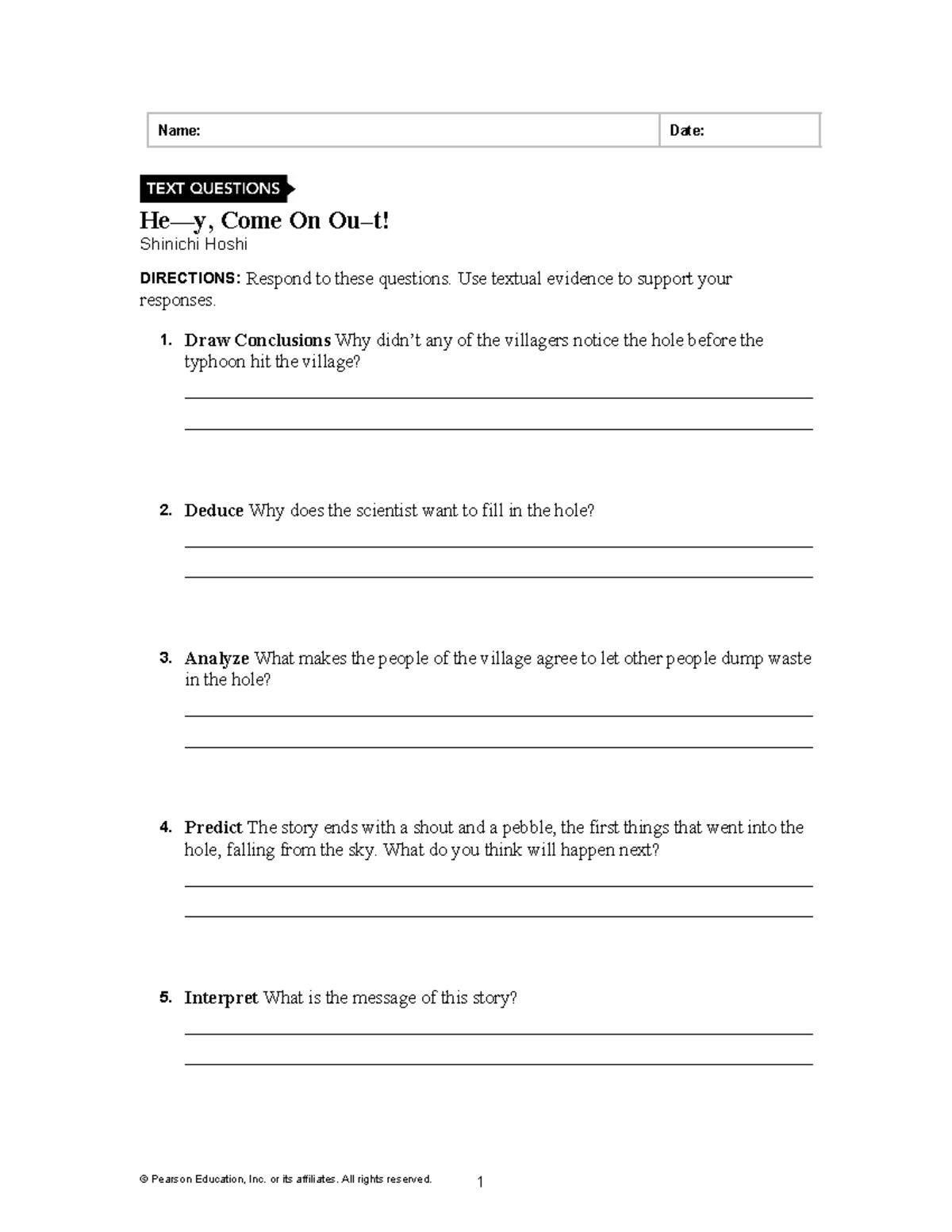 Hey, Come On Out - First Read Questions (ENG 101) - Studocu