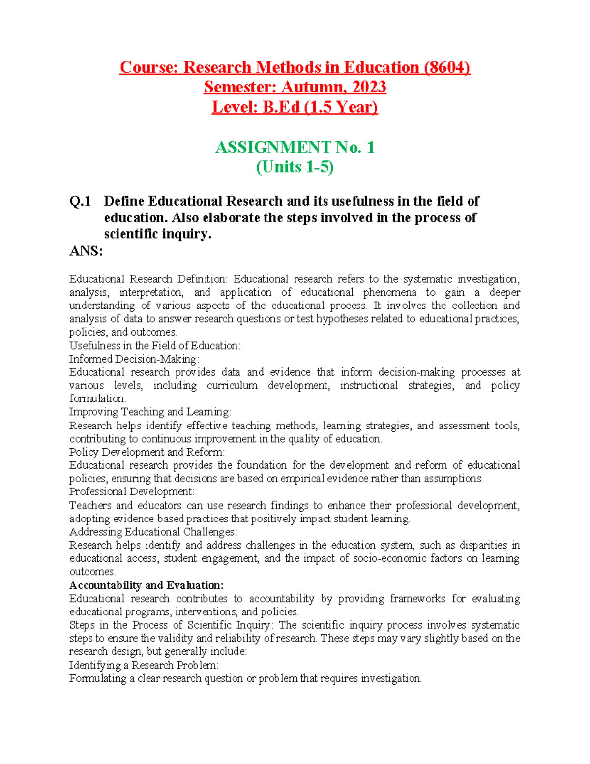 Research Methods in Education (8604) - Assignment 1 Overview and Q&A ...