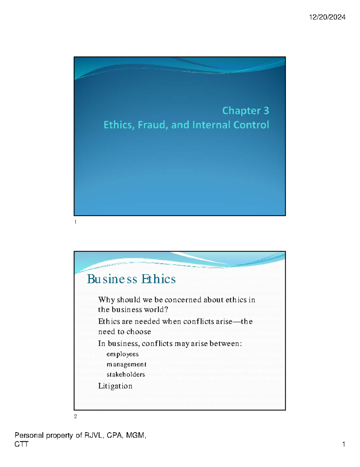 ACC101 Business Ethics: Understanding Fraud and Internal Controls - Studocu