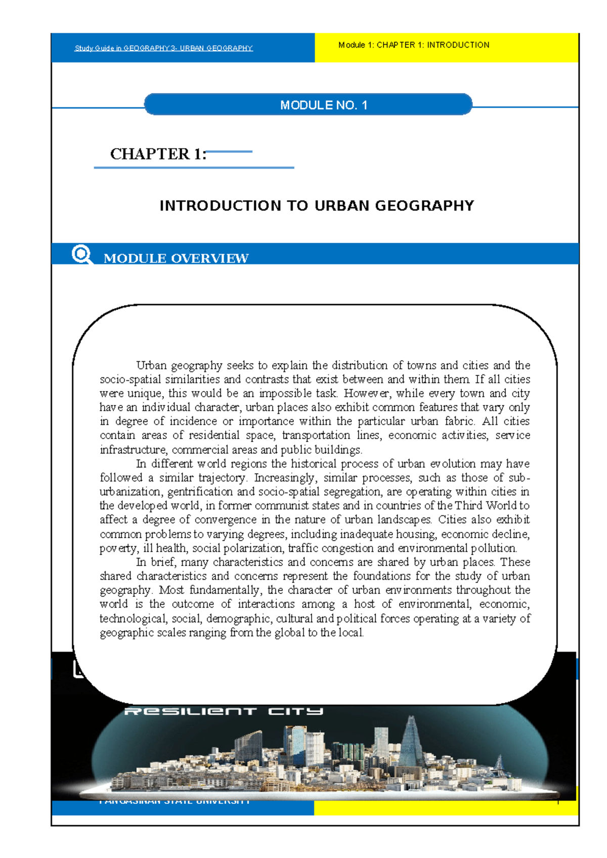 GEO 3 Module 1: Urban Geography Study Guide - Chapter 1 Intro - Studocu