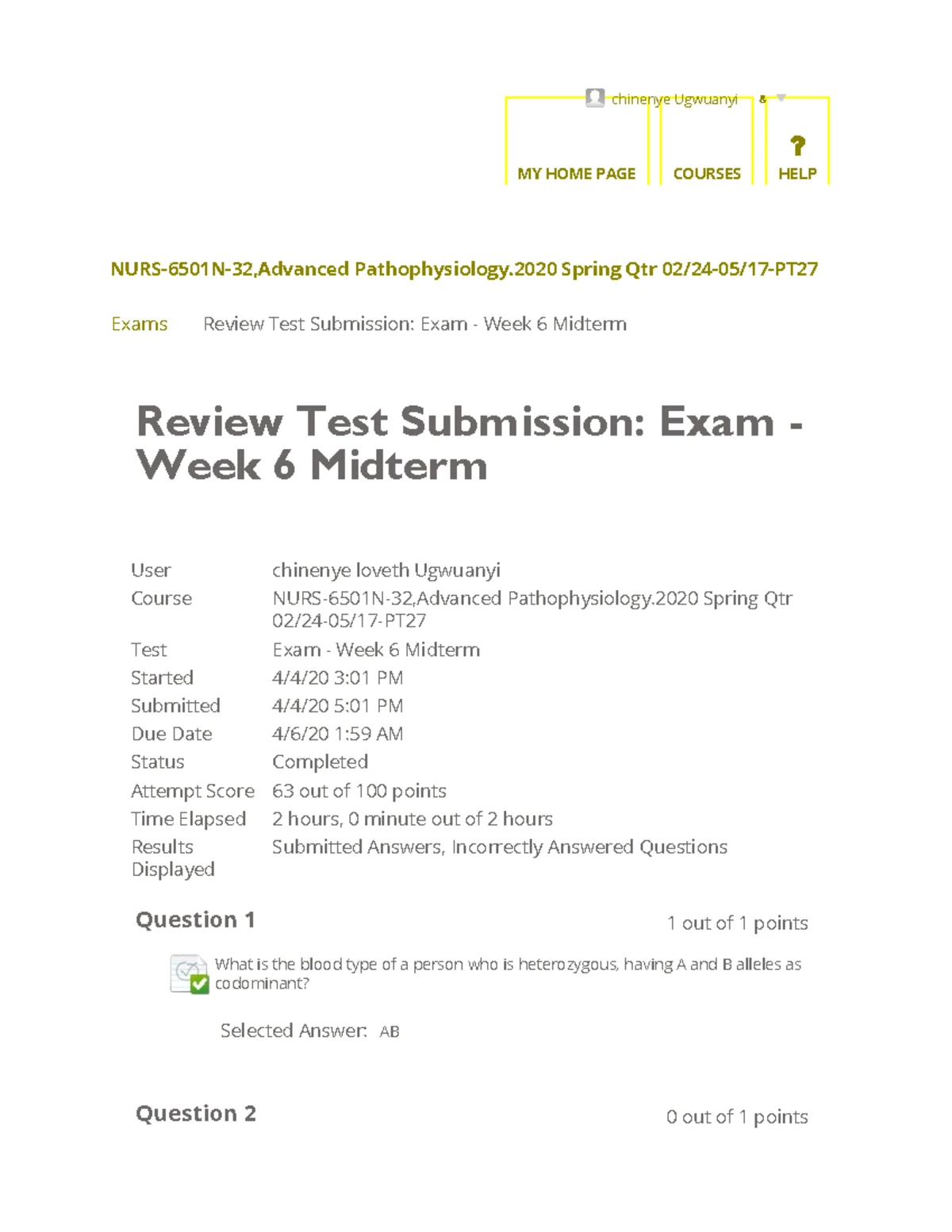 NURS 6501 Midterm Exam 2022 - Advanced Pathophysiology Review - Studocu