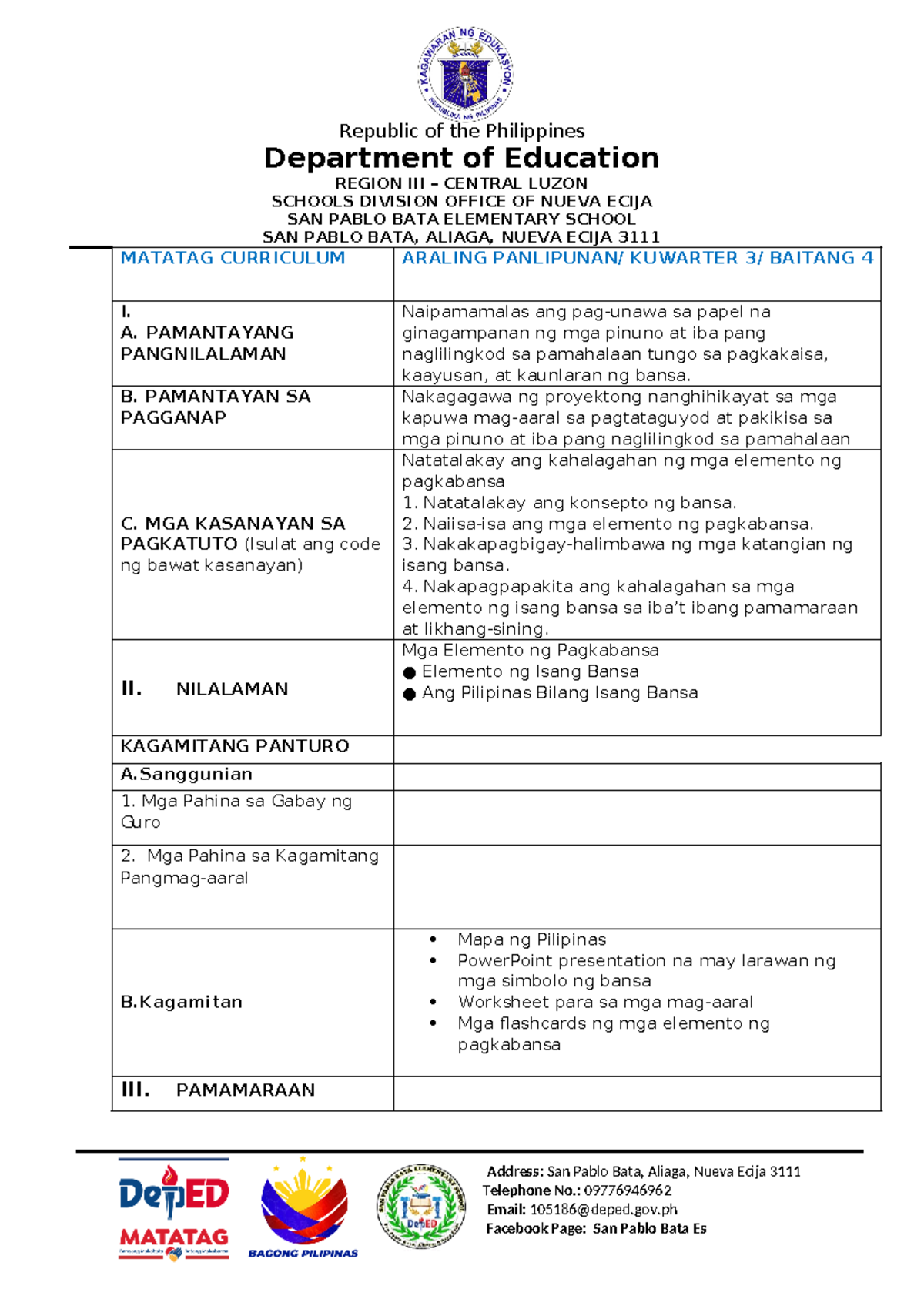 AP4 - Lesson Plan for ARALING PANLIPUNAN Quarter 3 (Grade 4) - Studocu