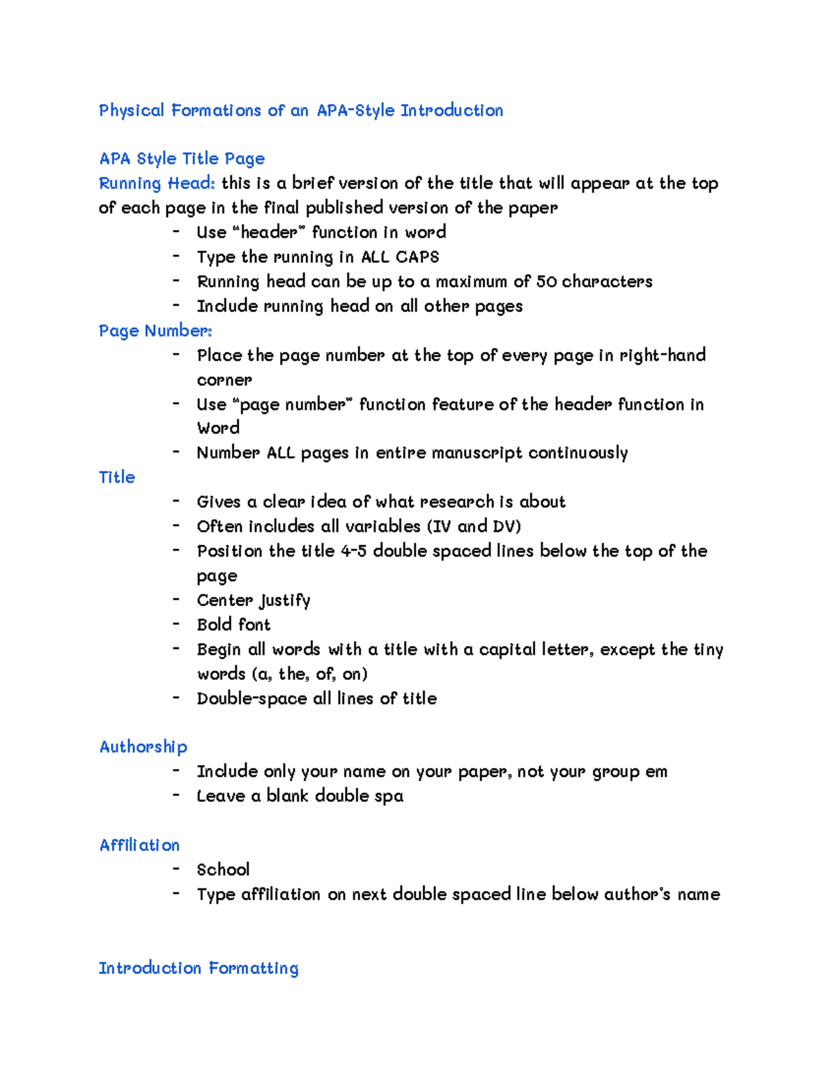 Formatting Guidelines for an APA-Style Introduction (Lecture 13 ...