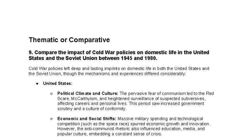 Comparative Study: Cold War Policies' Impact on US & USSR Life (1945 ...