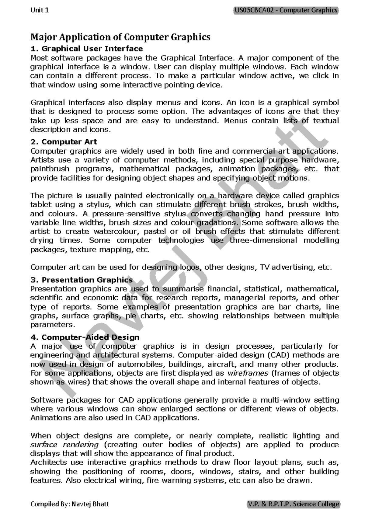 Computer Graphics Applications & Devices Notes (CS101) - Studocu