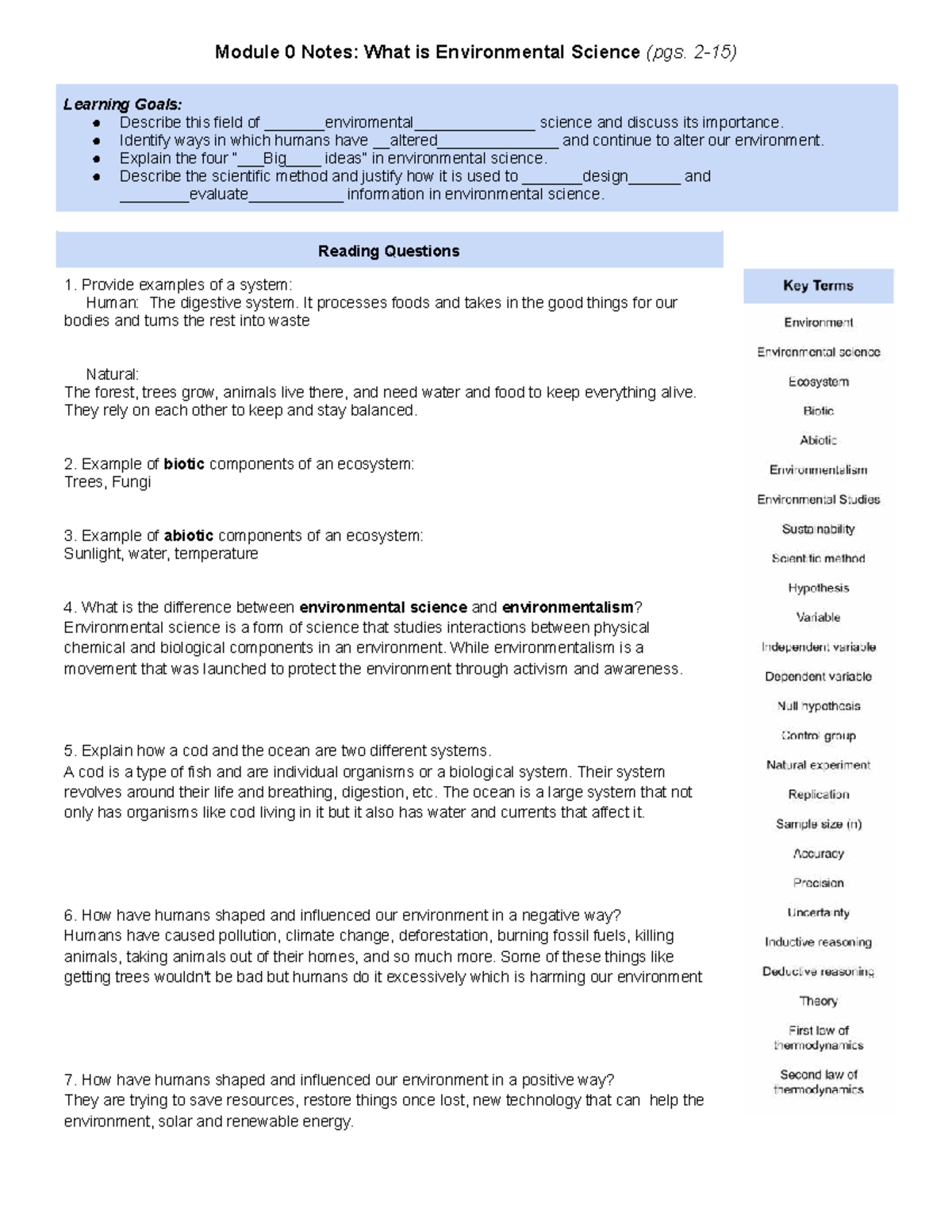 Unit 1 APES (Friedland 4th Ed.) Guided Notes: Ecosystems & Productivity ...