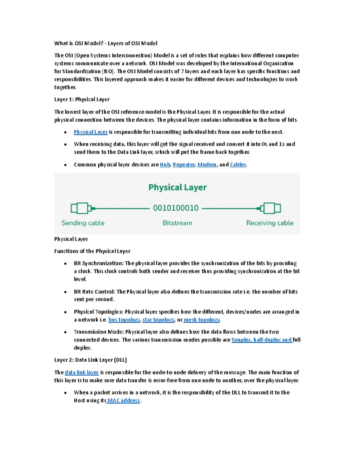 Osinotes - Comprehensive Overview of the OSI Model Layers - Studocu