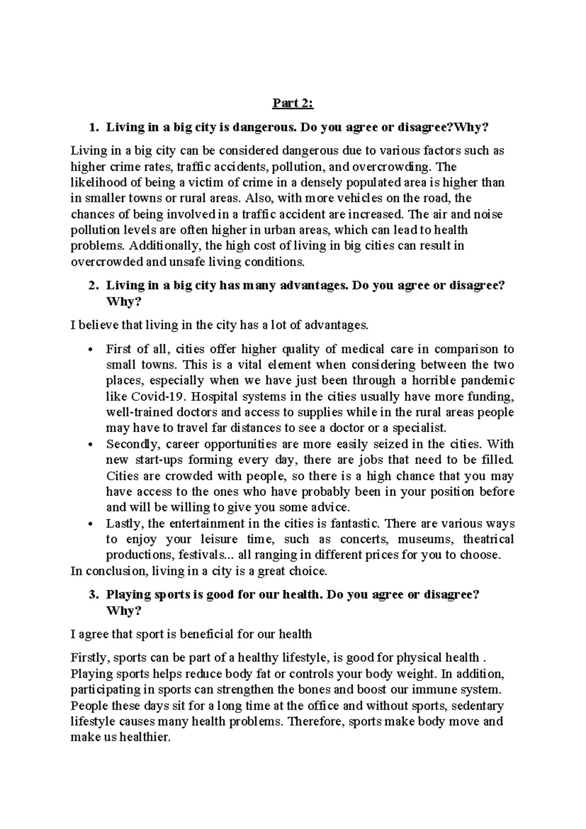 Part 2-3: Agree or Disagree Essays on Various Topics in English - Studocu
