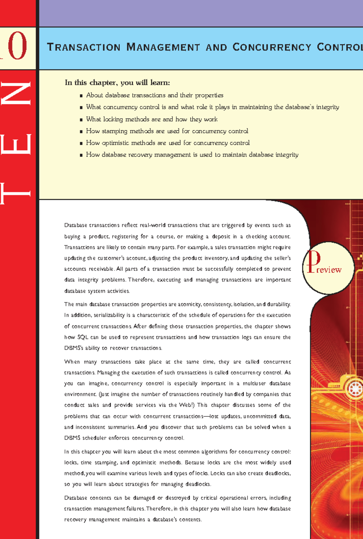 Chapter 10 Transaction Management and Concurrency Control - T E N 10 ...