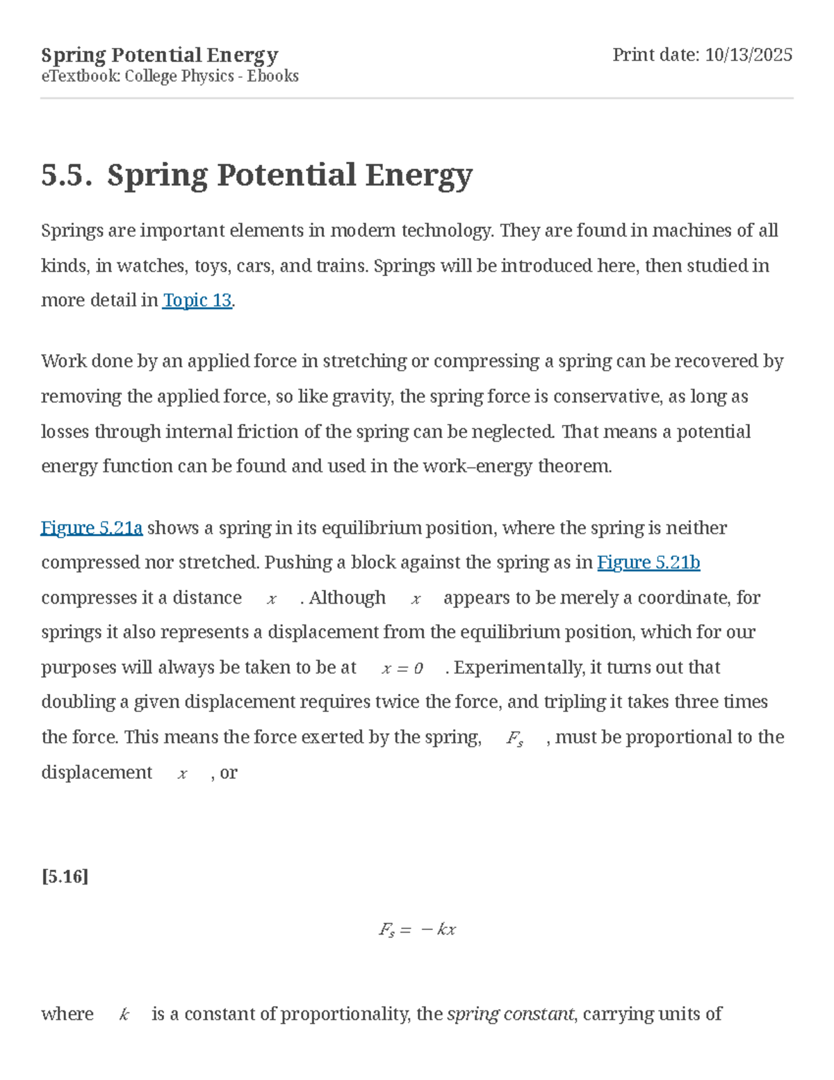 Spring Potential Energy in College Physics: Key Concepts and ...