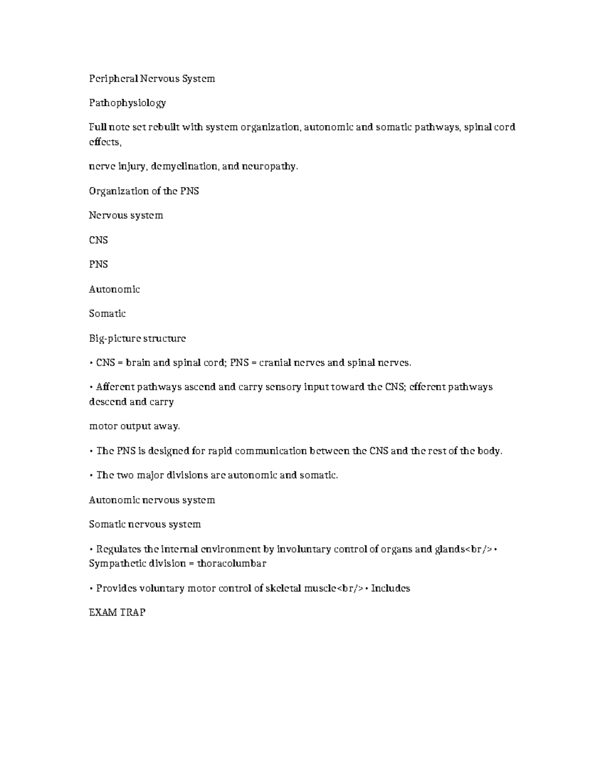 PNS 101: Pathophysiology Notes on Nervous System Disorders - Studocu