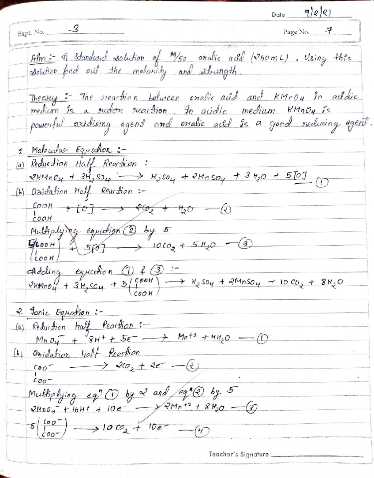 Oxalic Acid - KMnO4 Titration Practical (Expt. No. 3 & 4) - Studocu