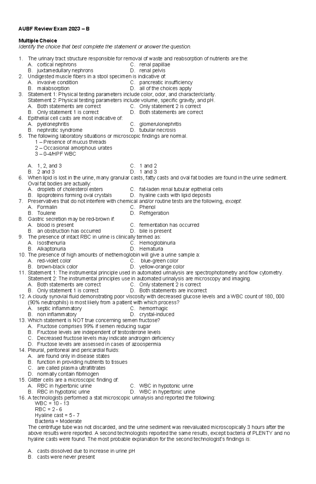 AUBF - AUBF 2023 Practice Exam Questions and Answers for Review - Studocu