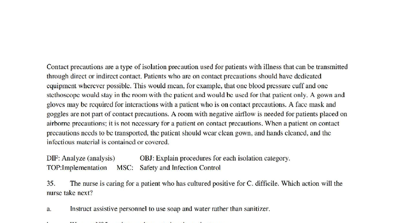 NUR 2025: Isolation Precautions & Infection Control Test Bank - Studocu