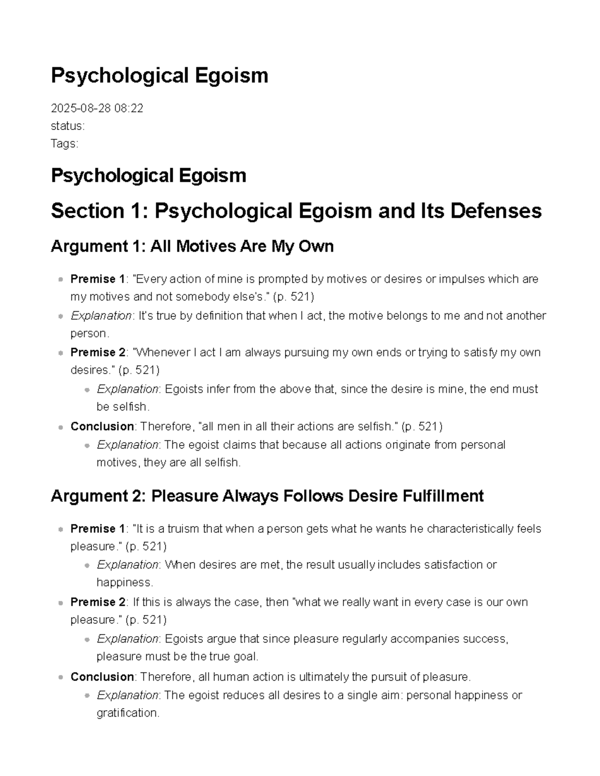 Psychological Egoism - Ethics Reading Day 3 Analysis - Studocu