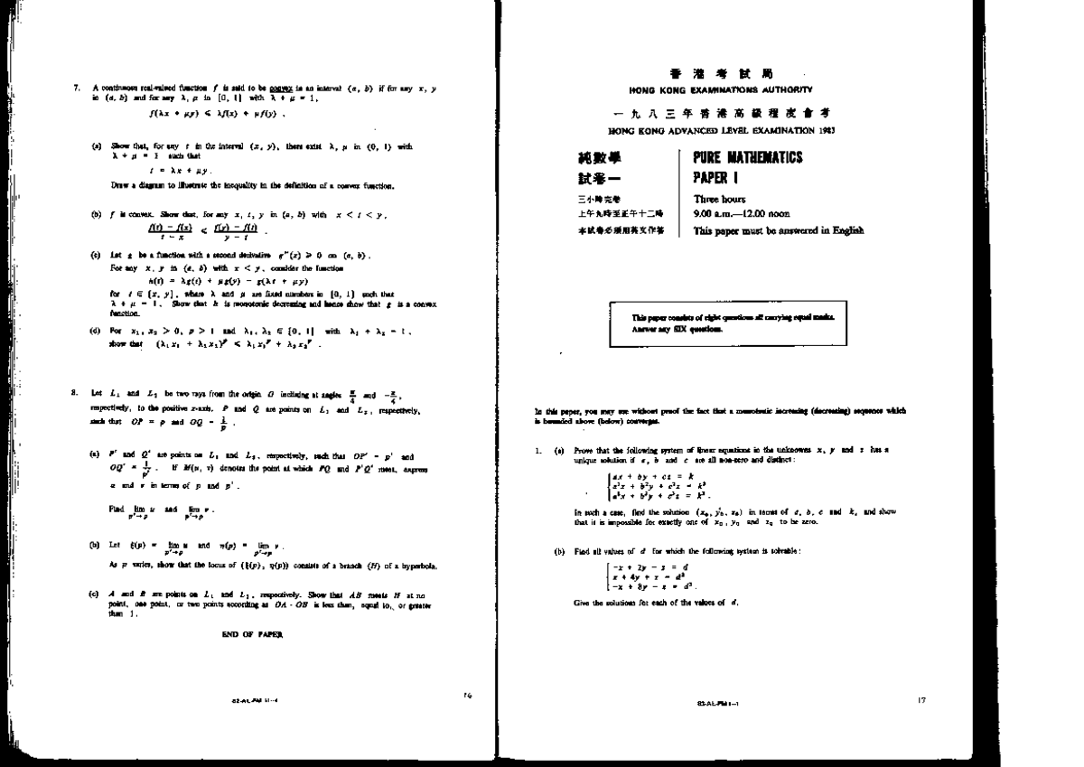 1983Q - HKALE Pure Math Past Papers Collection (1980-1989) - Studocu