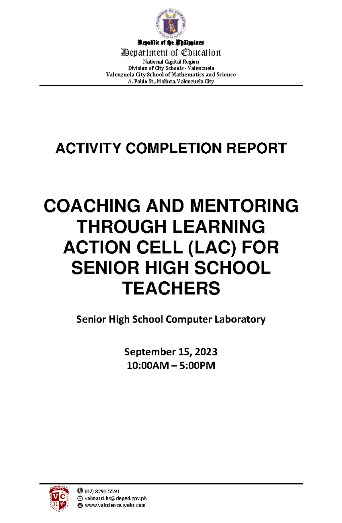 Accomplihsment Report 1st LAC Session - Department of Education ...