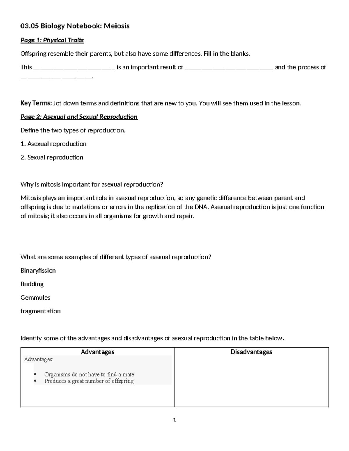 03.05 Biology Notes: Meiosis Overview and Key Concepts - Studocu