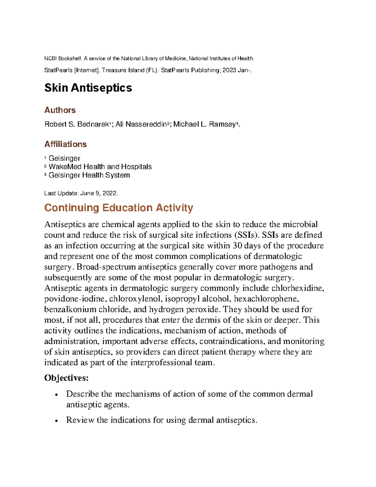 Skin Antiseptics Overview: Mechanisms, Uses, and Safety (Ciru) - Studocu