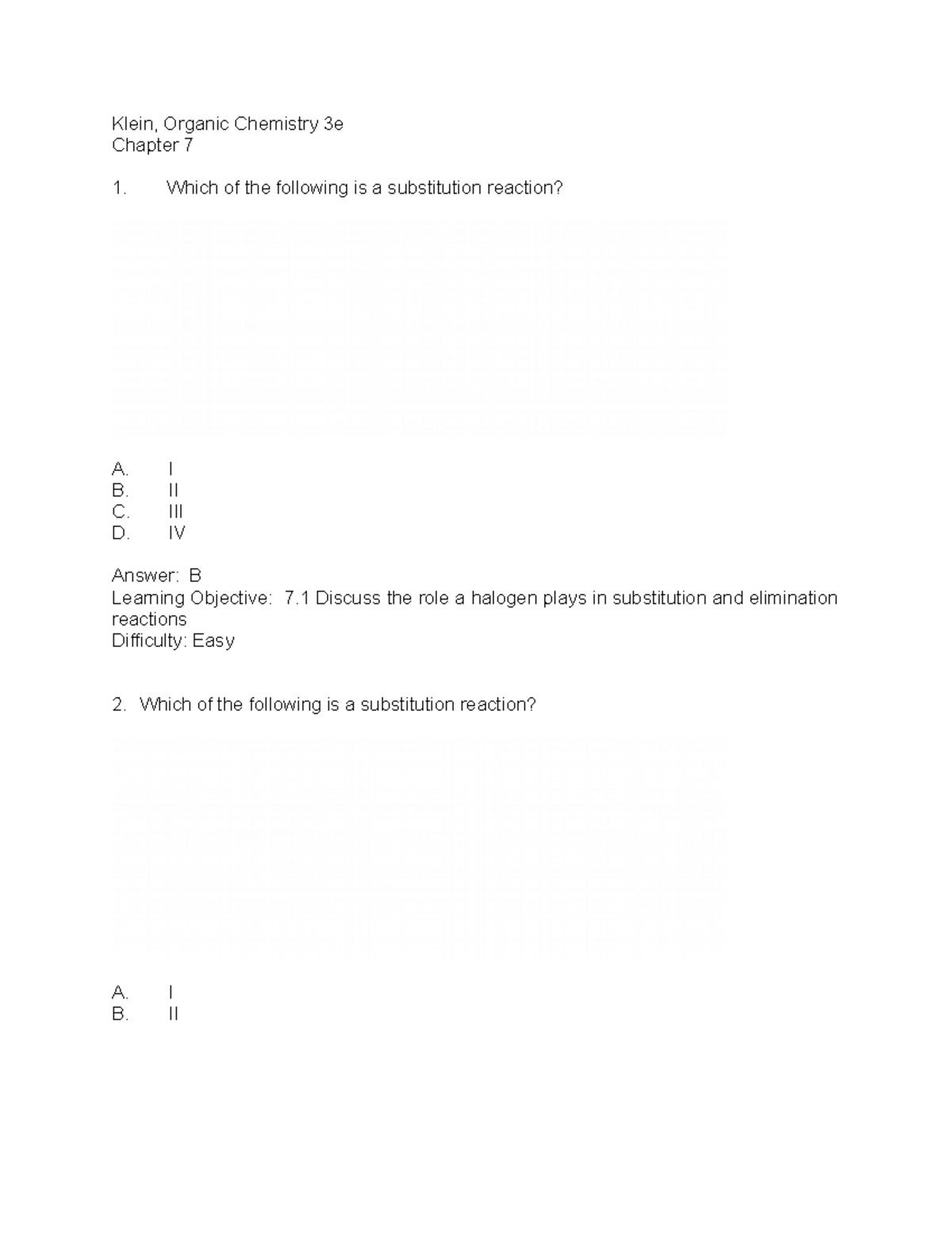 Chapter 7 organic chemistry test bank questions for Klein Orgo 3rd ...