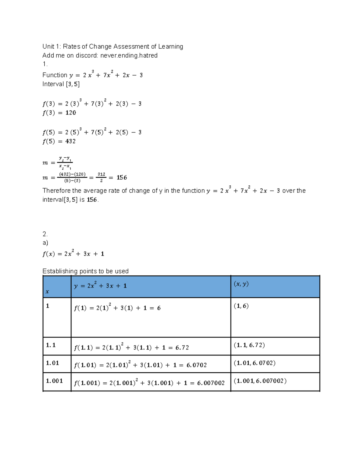Unit 1: Assessment of Learning on Rates of Change (MATH101) - Studocu