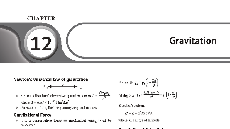 Gravitation Formula Sheet: Key Concepts & Equations (CHAPTER 12) - Studocu