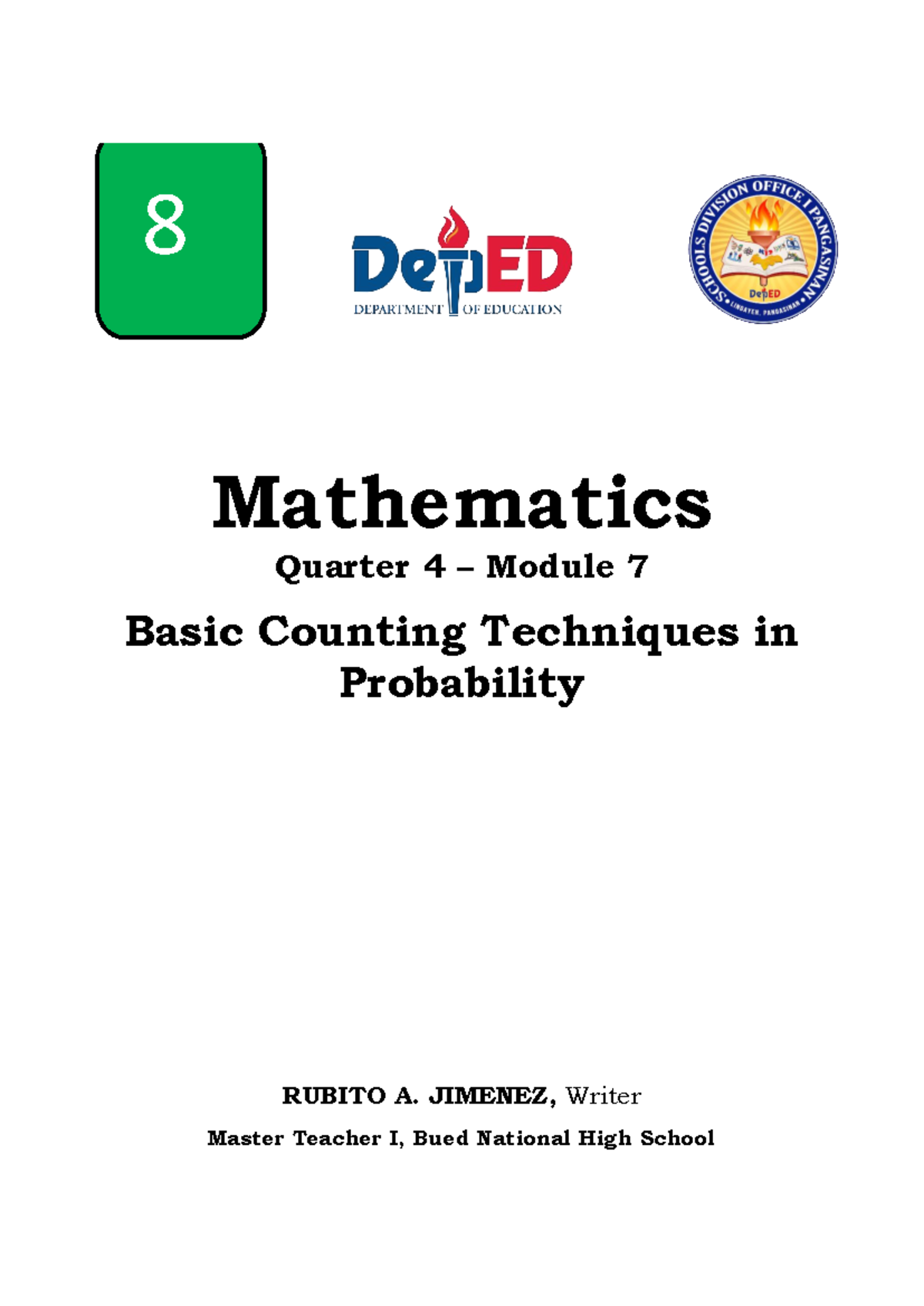 Math 8 Q4 Module 7: Basic Counting Techniques in Probability - Studocu