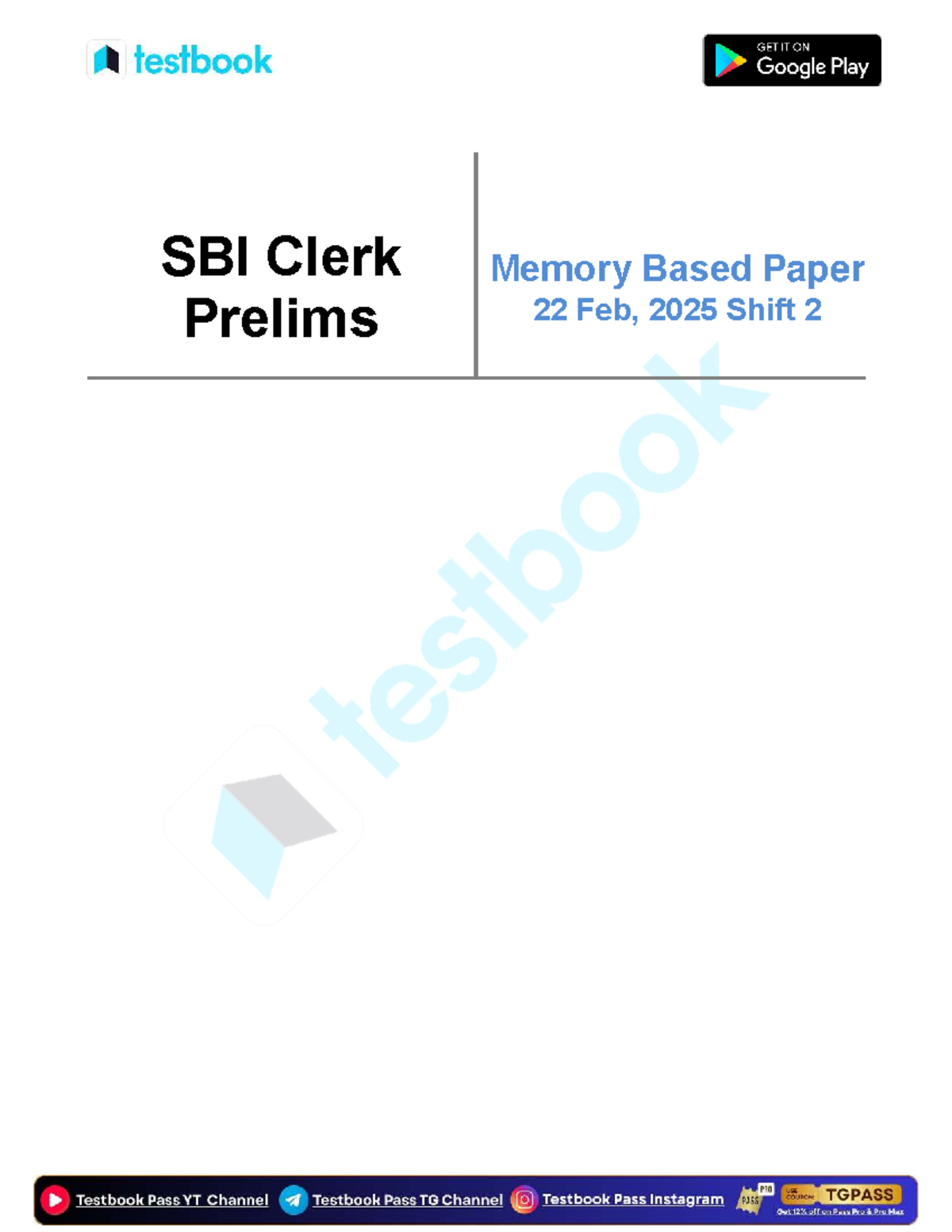 SBI Clerk Prelims Memory Based Paper - 22 Feb 2025 Shift 2 - Studocu