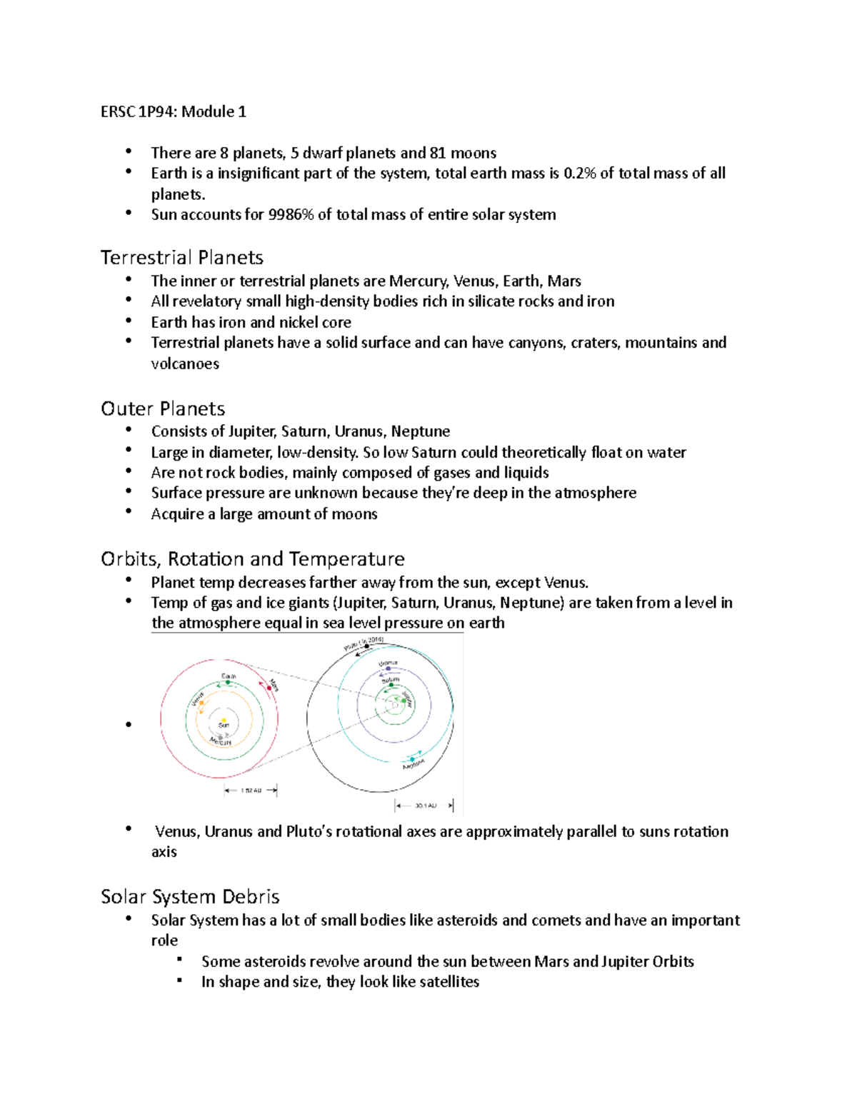 ERSC 1P94 Module 1 - Overview of the Solar System and Planets - Studocu