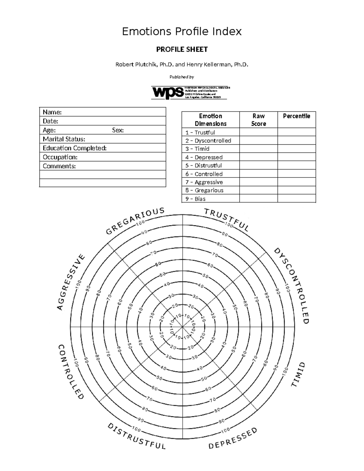 Updated - Test - Emotions Profile Index PROFILE SHEET Robert Plutchik ...