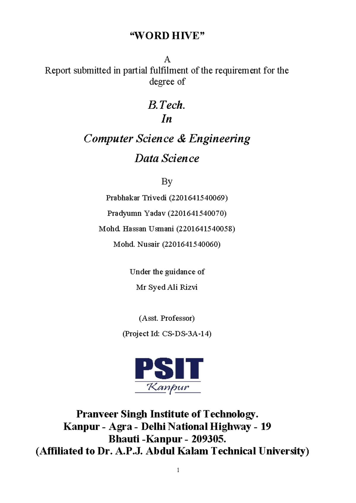 Project Report - “WORD HIVE” A Report submitted in partial fulfilment ...