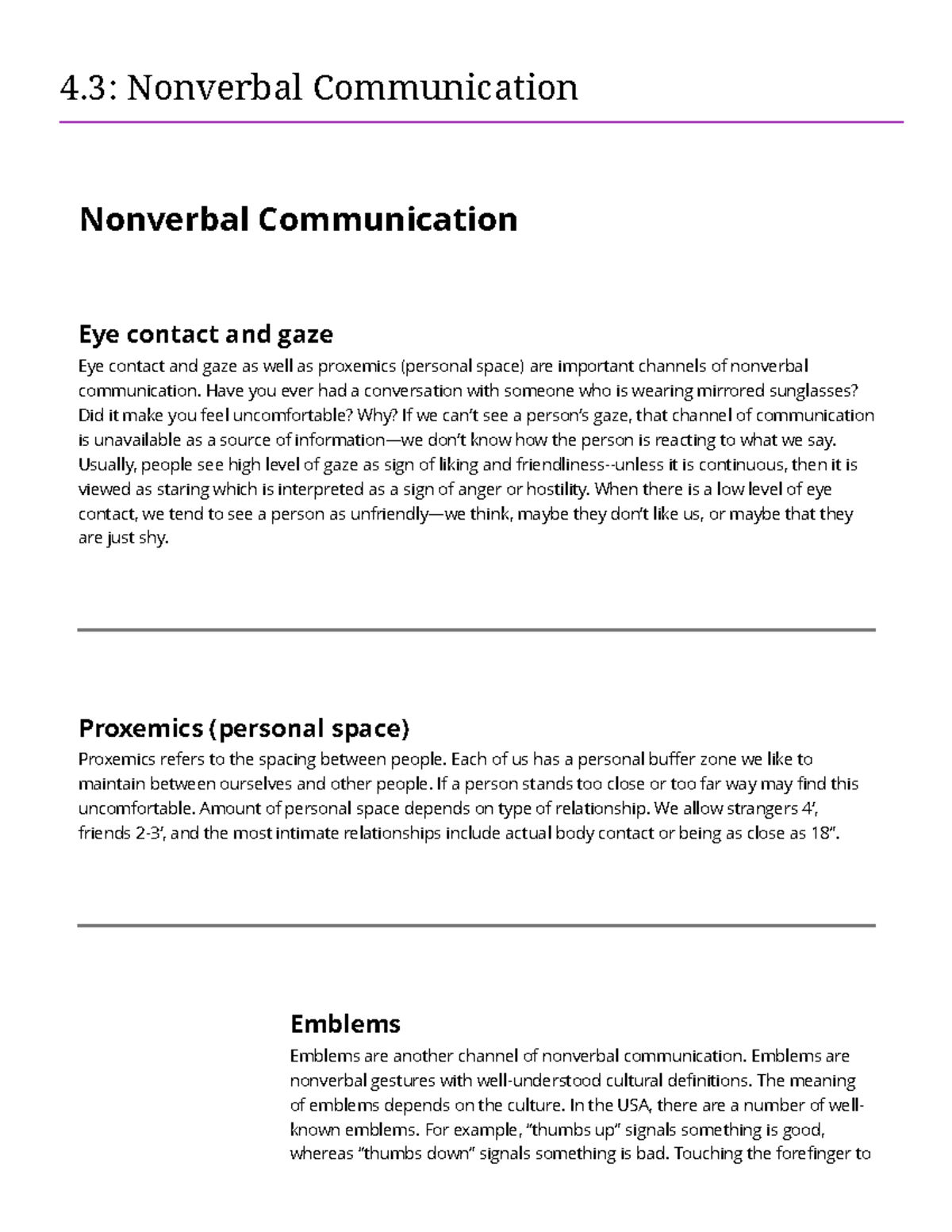 4.3: Nonverbal Communication - Eye Contact, Proxemics & Emblems ...