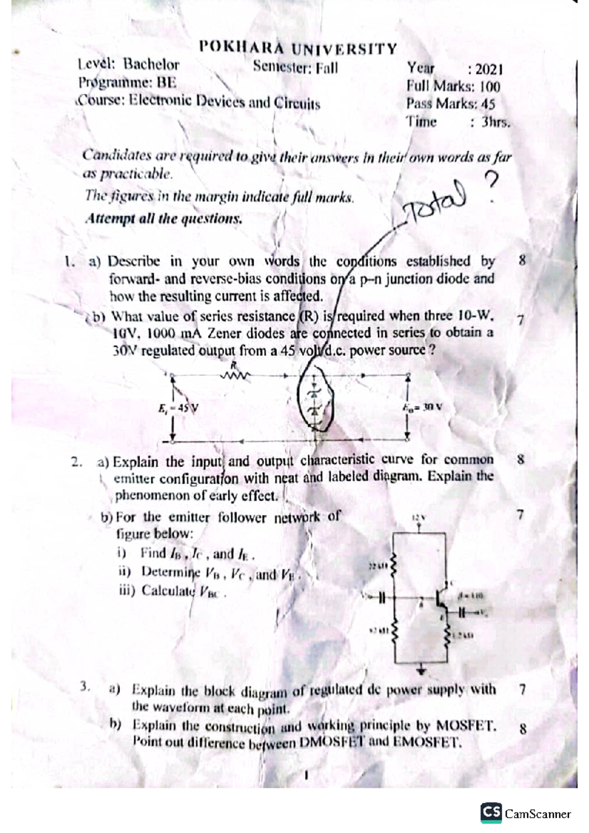 Electronic Devices and Circuits - Old Questions for BE (Fall 2021 ...