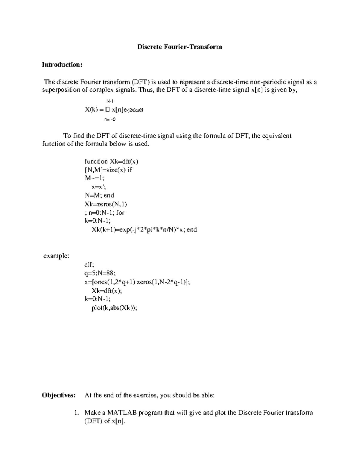Digital Signal Processing Exercise 9 - Discrete Fourier-Transform ...