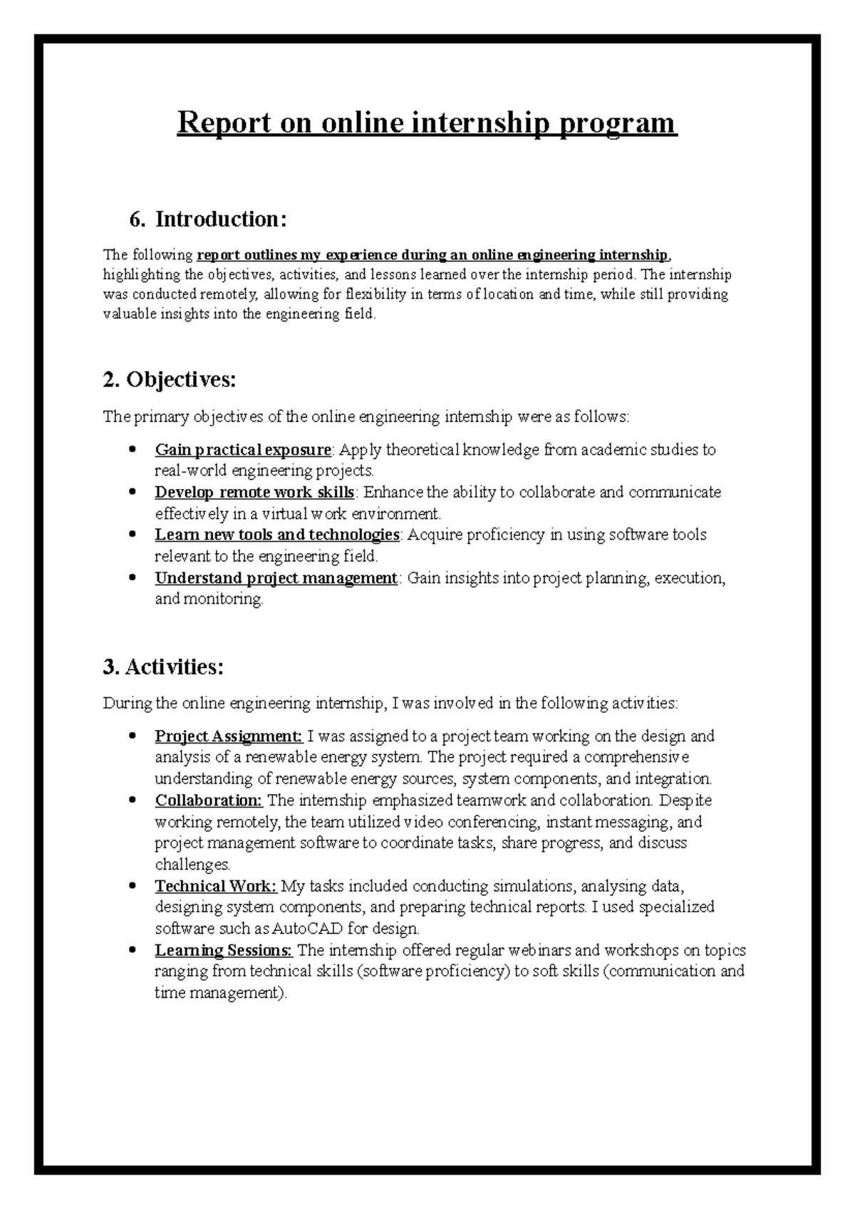 Engineering Internship Report: Insights and Experiences - Studocu