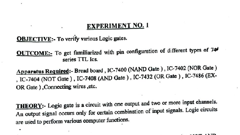 COA LAB Manual - BCS352: Logic Gates & Adders Experiments - Studocu